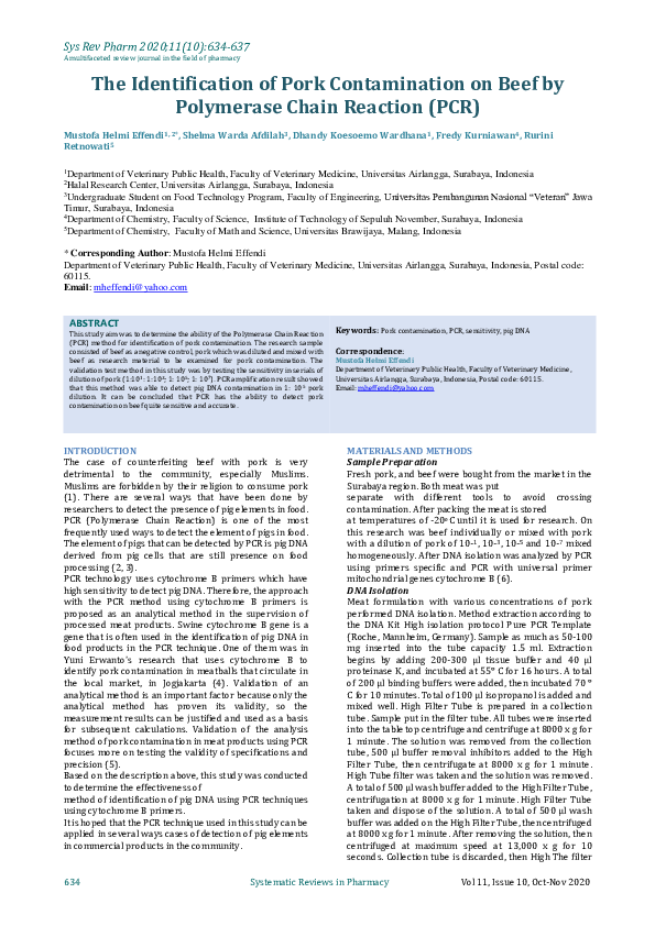(PDF) The Identification of Pork Contamination on Beef by Polymerase ...