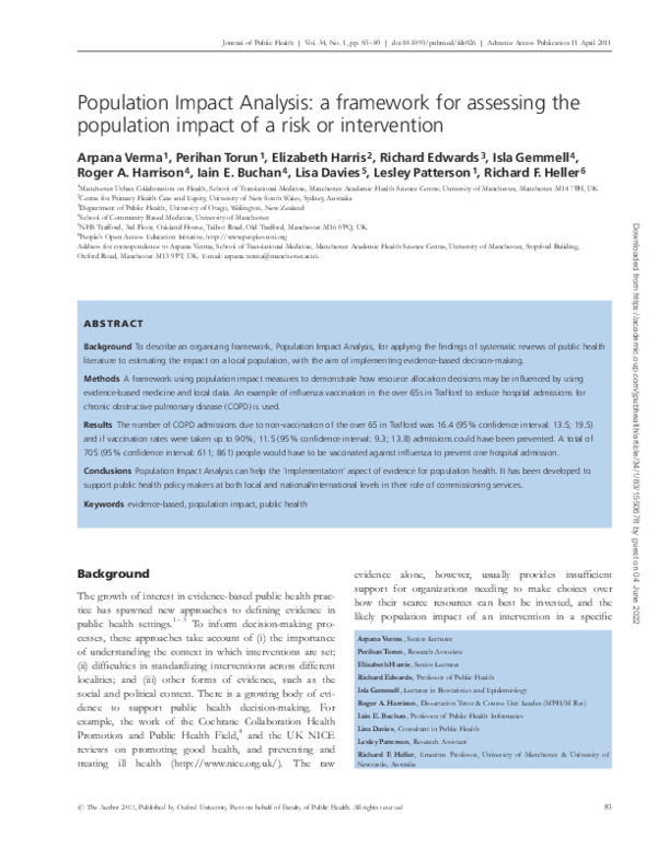 (PDF) Population Impact Analysis: a framework for assessing the ...