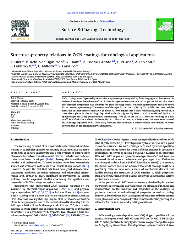 (PDF) Structure–property relations in ZrCN coatings for tribological ...