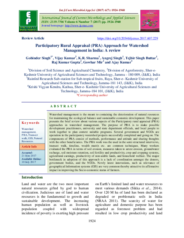 (PDF) Participatory Rural Appraisal (PRA) Approach for Watershed ...