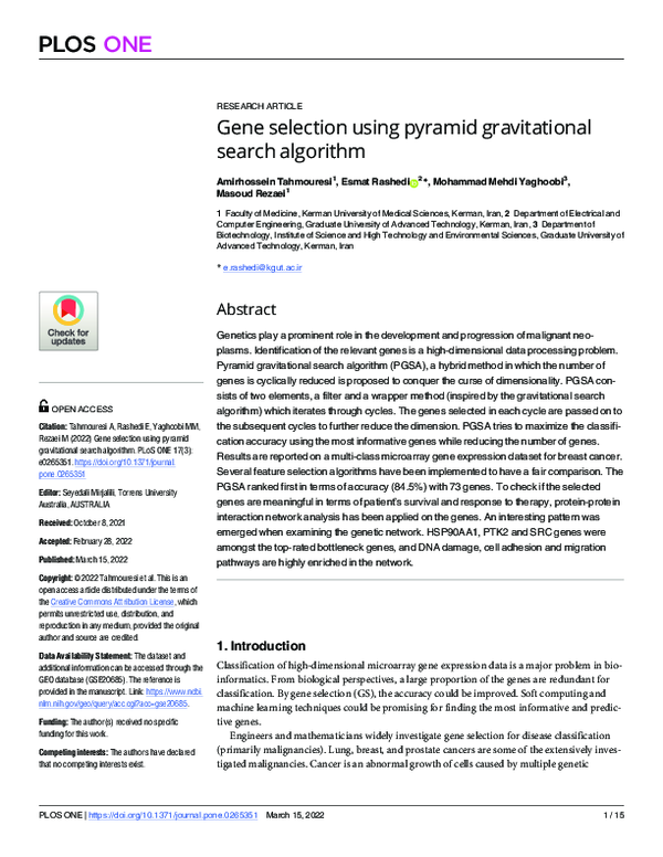 Pdf Pyramid Gravitational Search Algorithm For Gene Selection