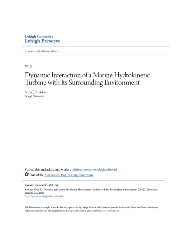 (PDF) Dynamic Interaction of a Marine Hydrokinetic Turbine with Its Surrounding Environment ...