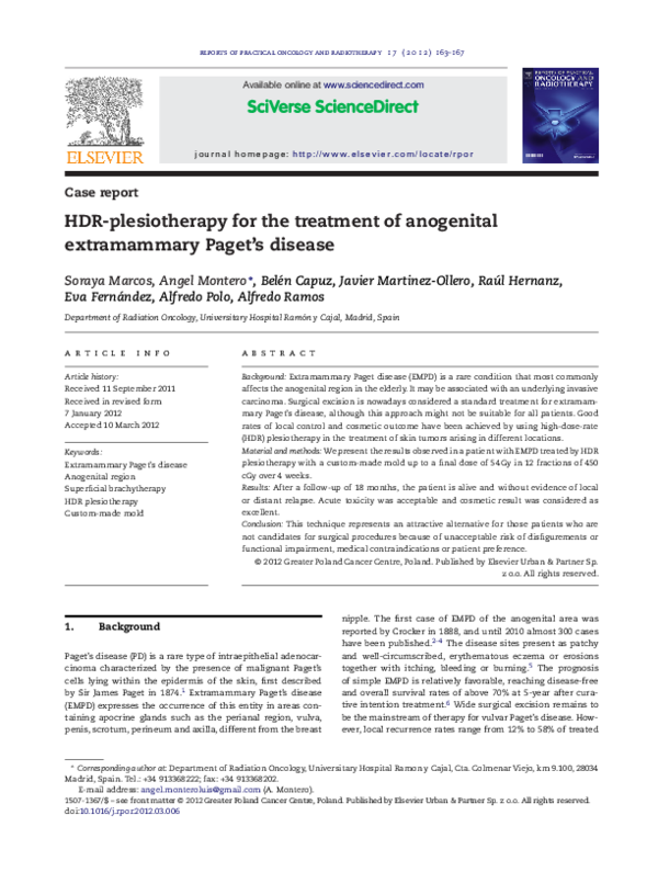 (PDF) HDR-plesiotherapy for the treatment of anogenital extramammary ...