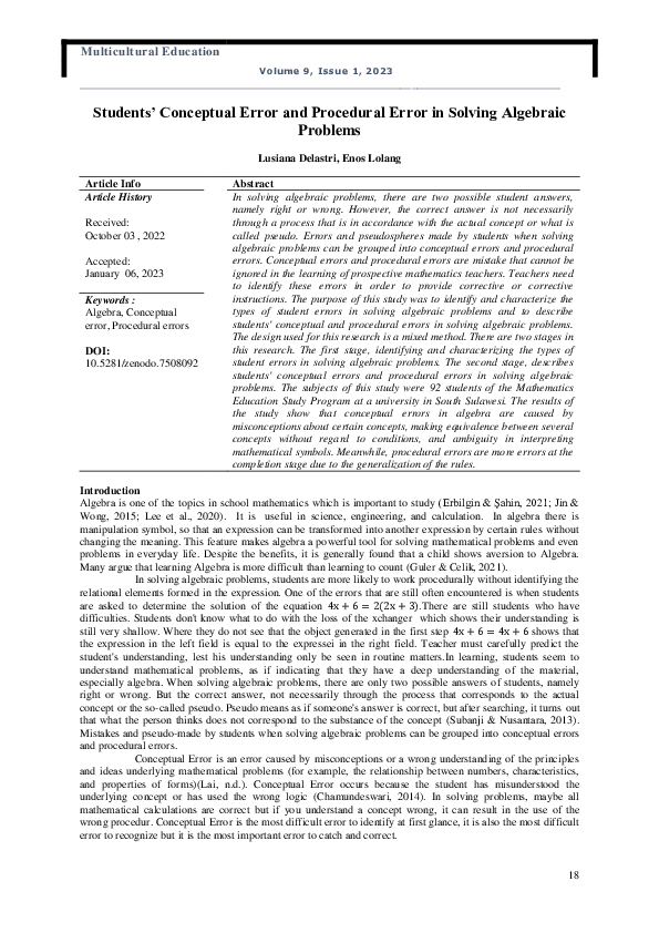 (PDF) Students' Conceptual Error and Procedural Error in Solving ...