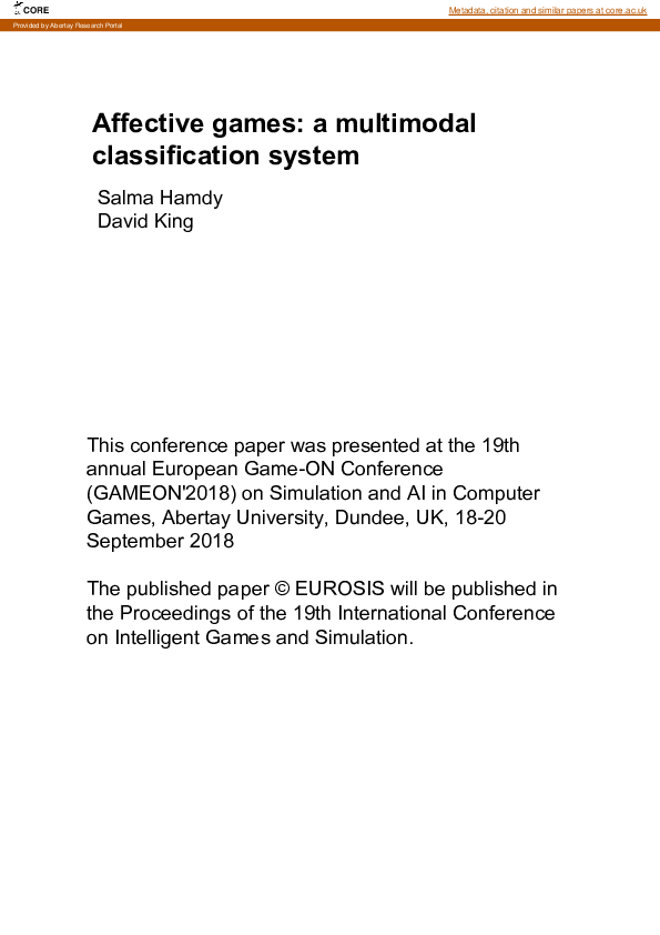 (PDF) Affective games:a multimodal classification system (PDF) Affective games:a multimodal classification system