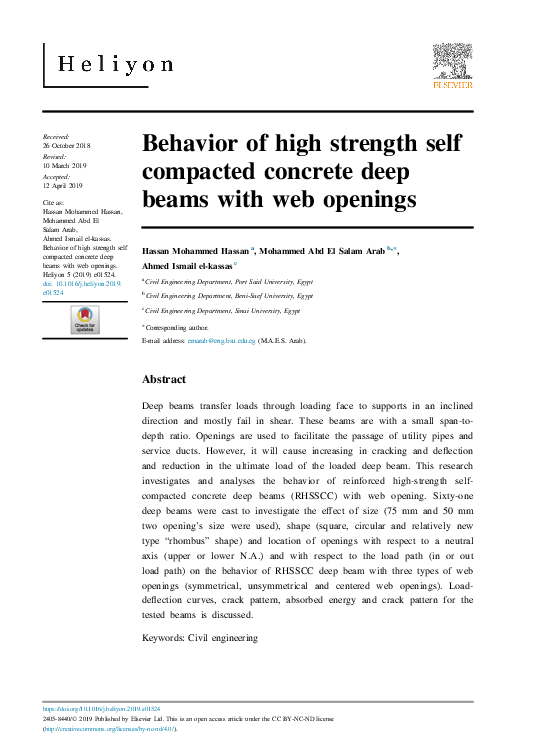 (PDF) Behavior of high strength self compacted concrete deep beams with ...