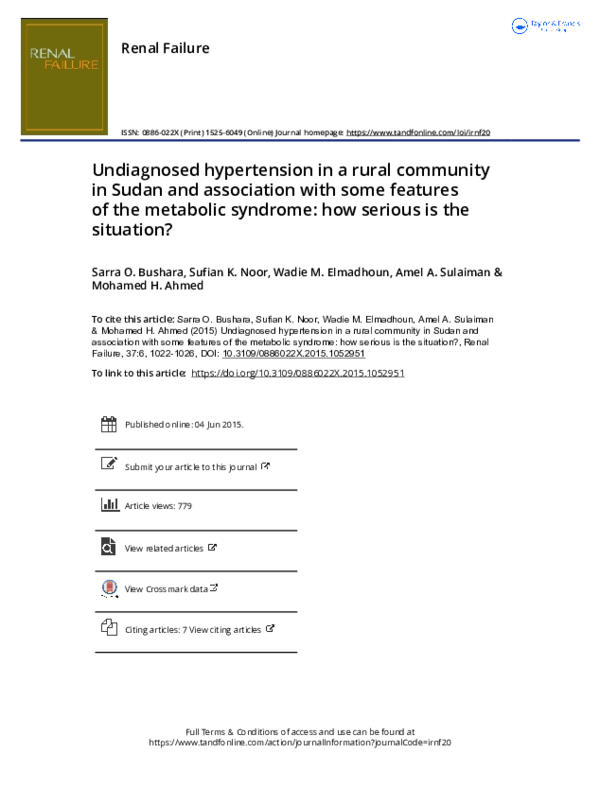 (PDF) Undiagnosed hypertension in a rural community in Sudan and ...