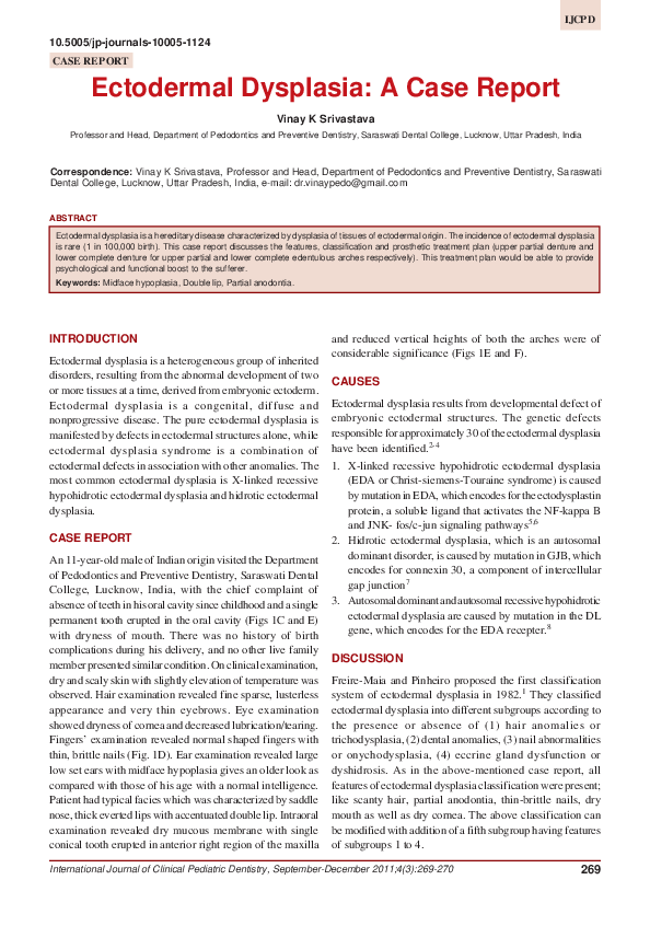 (PDF) Ectodermal Dysplasia: A Case Report