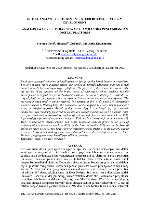 (PDF) Initial Analysis of Student Needs for Digital Platform Development