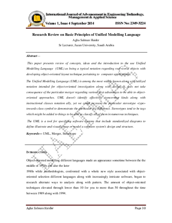 (PDF) Research Review on Basic Principles of Unified Modelling Language