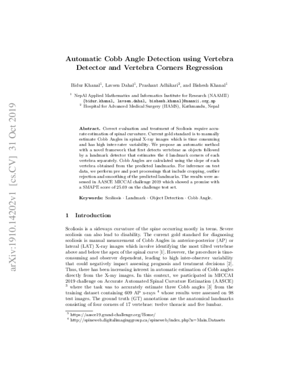 (PDF) Automatic Cobb Angle Detection Using Vertebra Detector and Vertebra Corners Regression