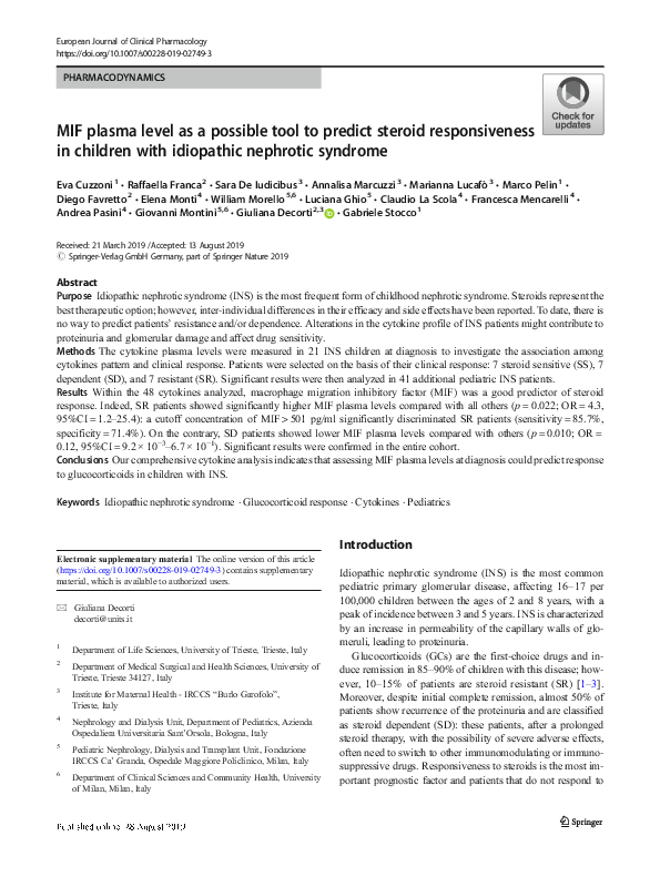 (PDF) MIF plasma level as a possible tool to predict steroid responsiveness in children with ...