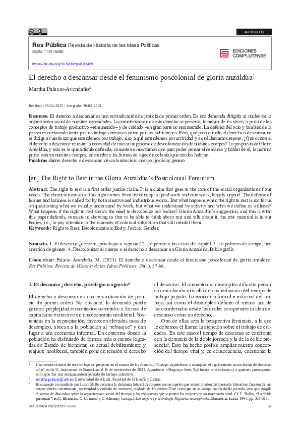 (PDF) El derecho a descansar desde el feminismo poscolonial de Gloria ...