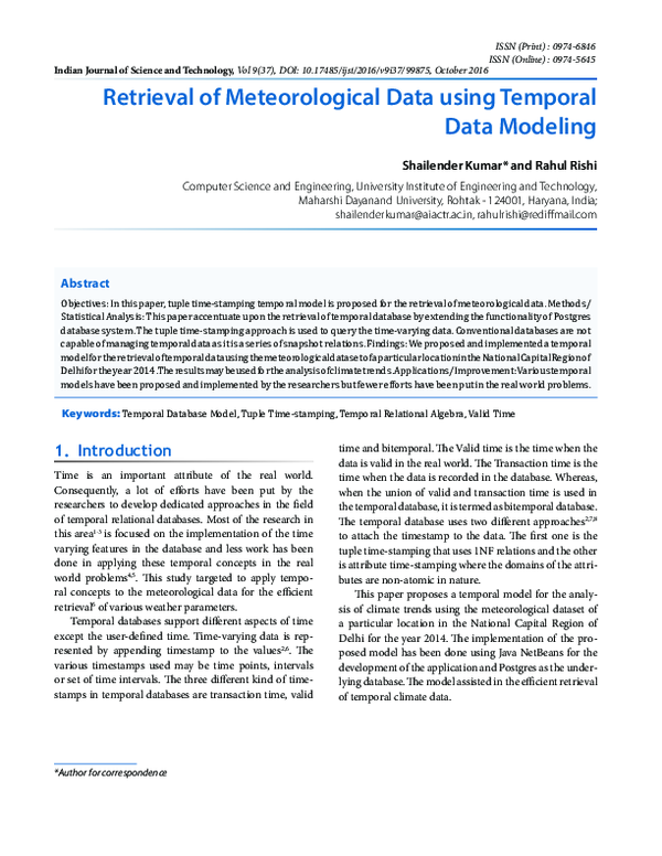 (PDF) Retrieval of Meteorological Data using Temporal Data Modeling