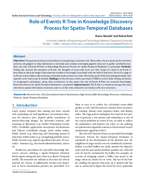 (PDF) Role of Events R-Tree in Knowledge Discovery Process for Spatio-Temporal Databases