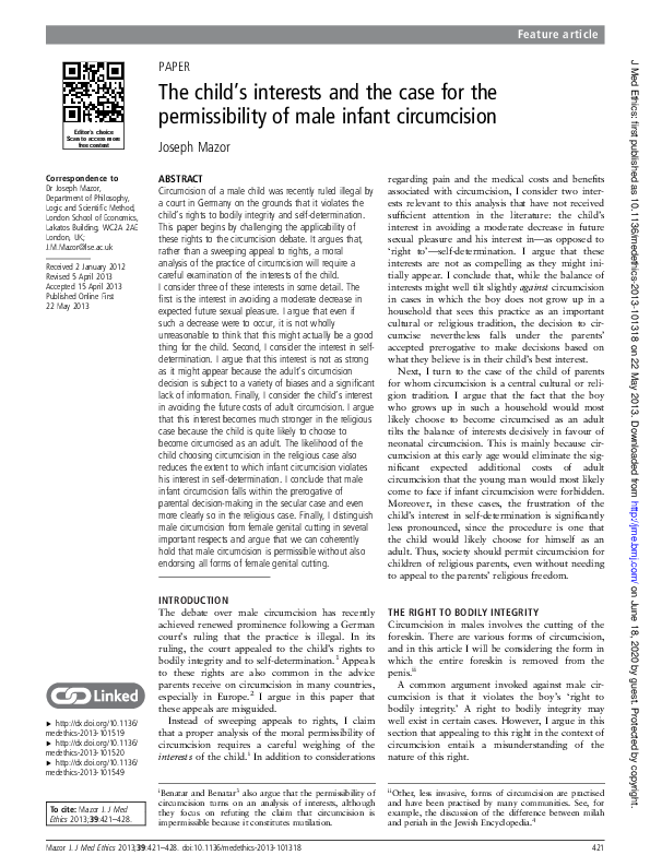 (PDF) The child's interests and the case for the permissibility of male ...