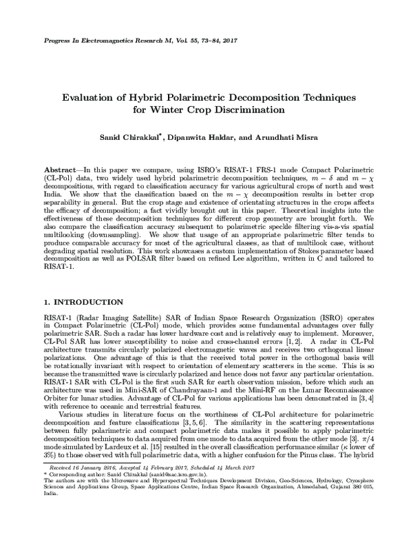 (PDF) Evaluation of Hybrid Polarimetric Decomposition Techniques for Winter Crop Discrimination ...