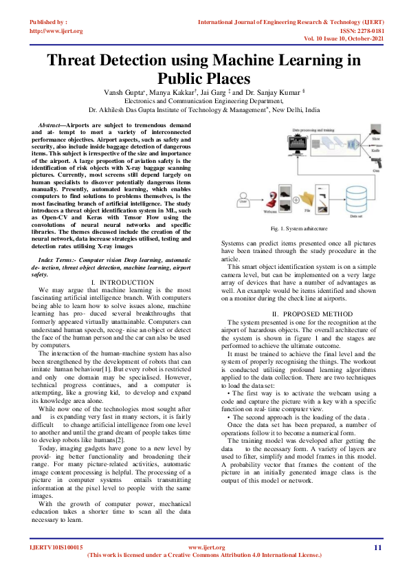 Pdf Threat Detection Using Machine Learning In Public Places