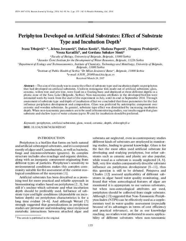 (PDF) Periphyton Developed on Artificial Substrates: Effect of ...
