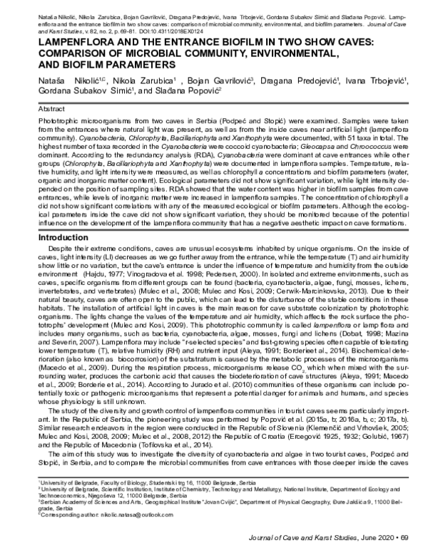 (PDF) Lampenflora and the entrance biofilm in two show caves ...