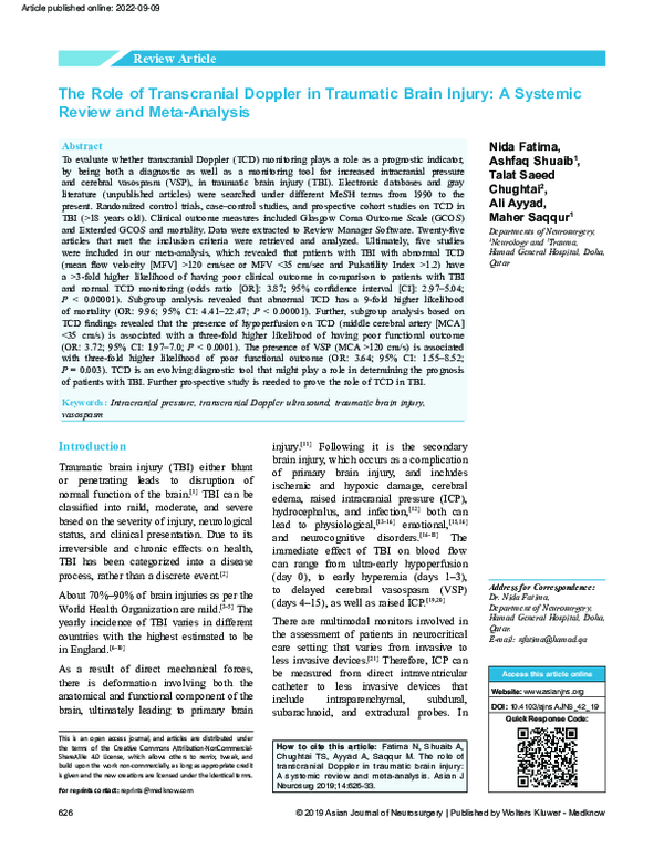 (PDF) The role of transcranial doppler in traumatic brain injury: A ...
