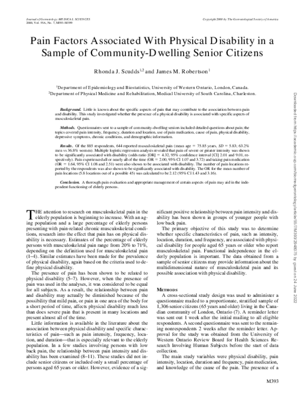 (PDF) Pain Factors Associated With Physical Disability in a Sample of ...