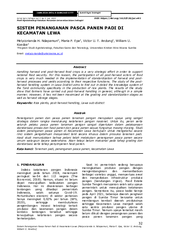 (PDF) Sistem Penanganan Pasca Panen Padi DI Kecamatan Lewa
