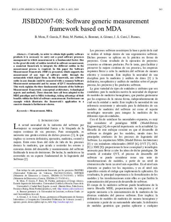 (PDF) Software Generic Measurement Framework Based on MDA