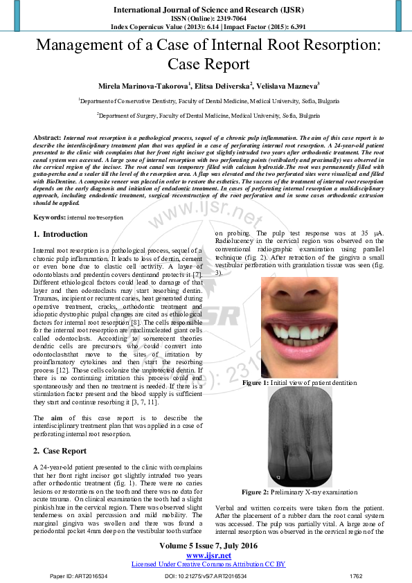 (PDF) Management of a Case of Internal Root Resorption: Case Report | Mirela Marinova-Takorova ...