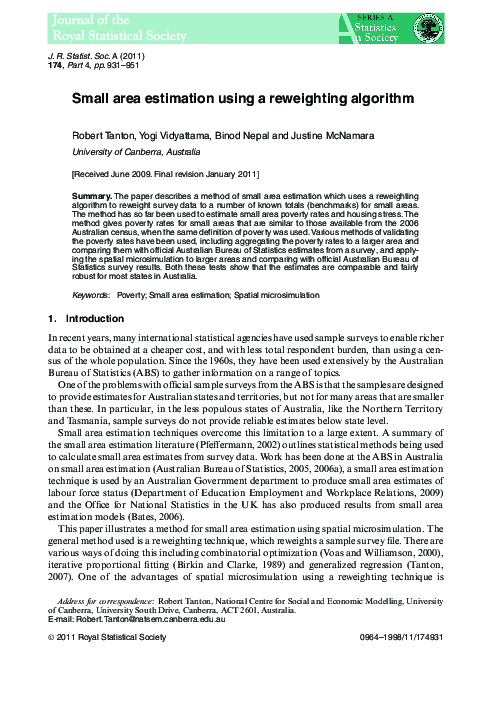 Pdf Small Area Estimation Using A Reweighting Algorithm