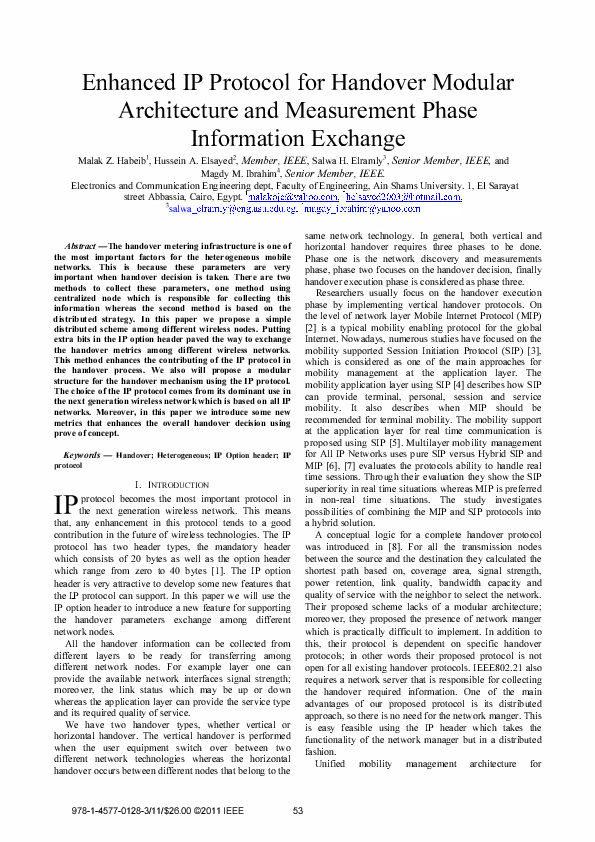(PDF) IP Protocol Enhancements for Handover Metrics