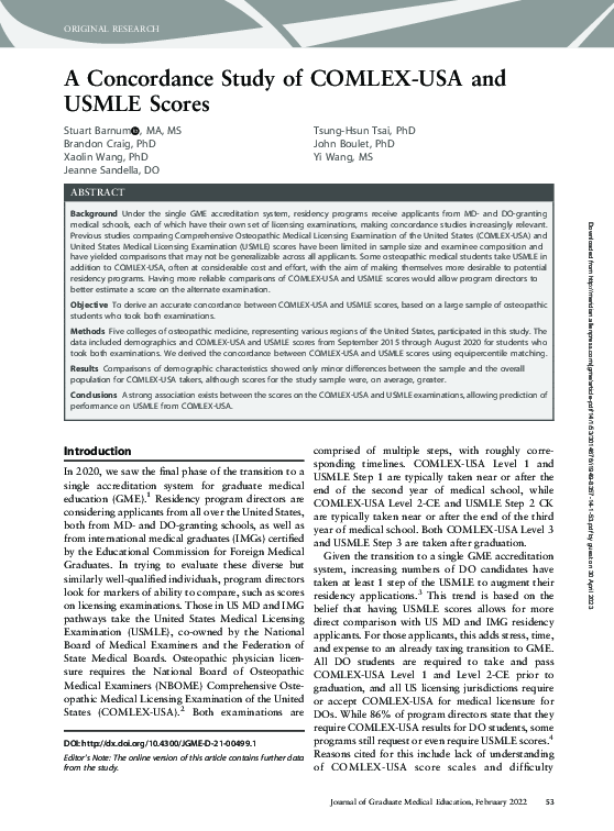 (PDF) A Concordance Study of COMLEX-USA and USMLE Scores | John Boulet ...