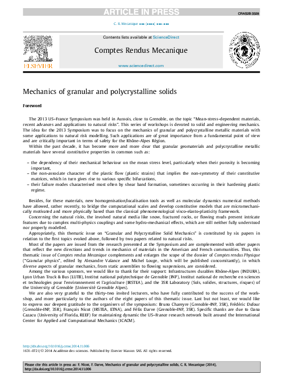 (PDF) Mechanics of granular and polycrystalline solids
