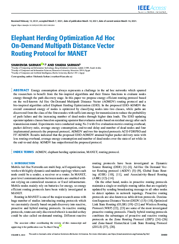 Pdf Elephant Herding Optimization Ad Hoc On Demand Multipath Distance Vector Routing Protocol 6572