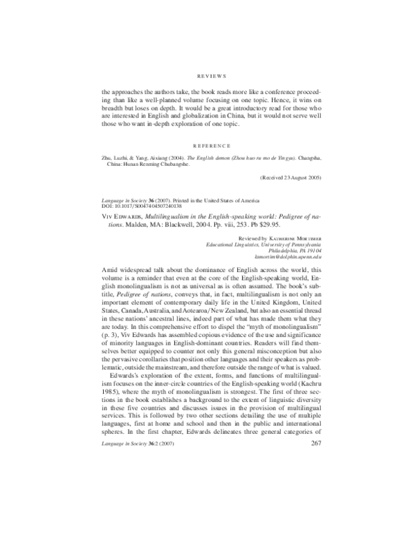 (PDF) Multilingualism in the English-Speaking World: Pedigree of ...