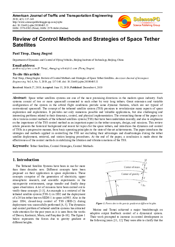 (PDF) Review of Control Methods and Strategies of Space Tether Satellites