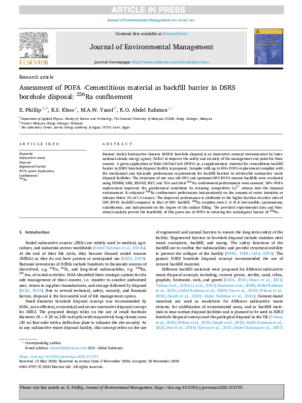 (PDF) Assessment of POFA -Cementitious material as backfill barrier in ...