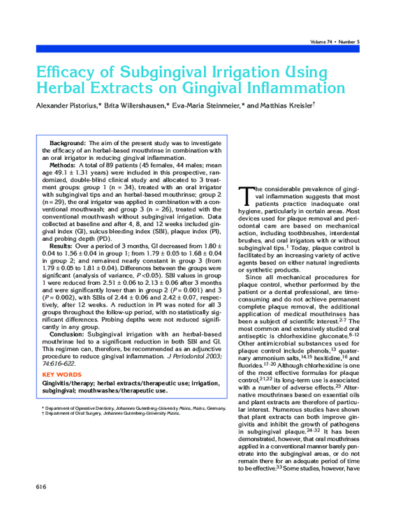 (PDF) Efficacy of Subgingival Irrigation Using Herbal Extracts on ...