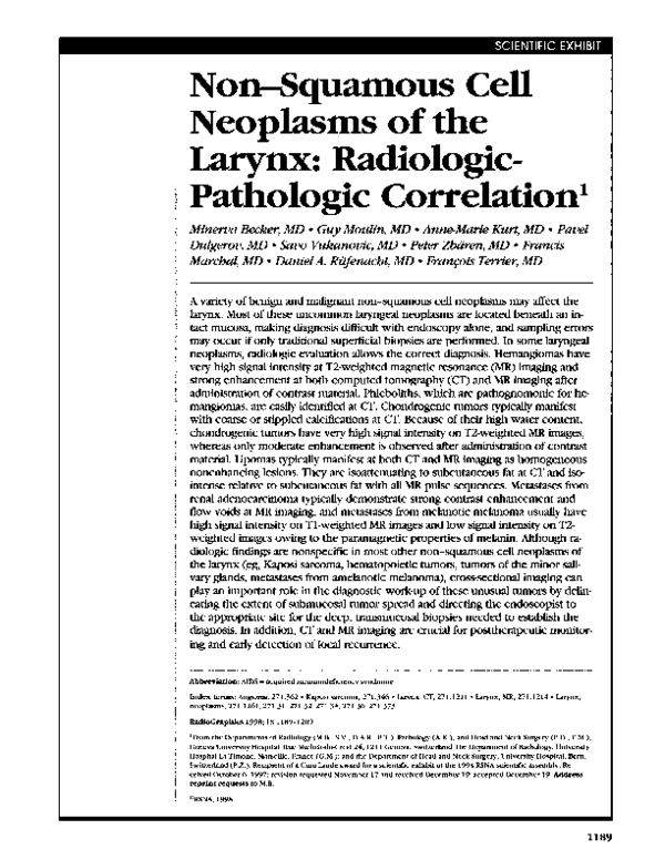 (PDF) Non-squamous cell neoplasms of the larynx: radiologic-pathologic ...