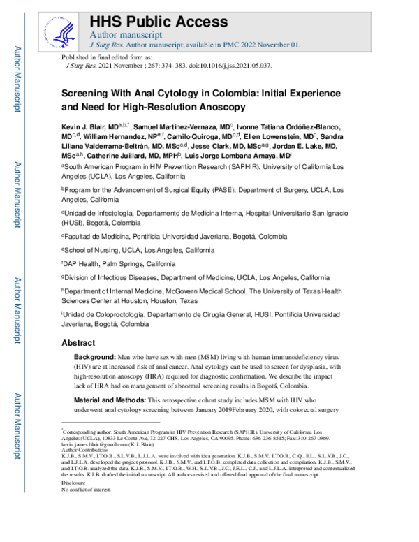 (PDF) Screening with Anal Cytology in Colombia: Initial Experience and Need for High-Resolution ...