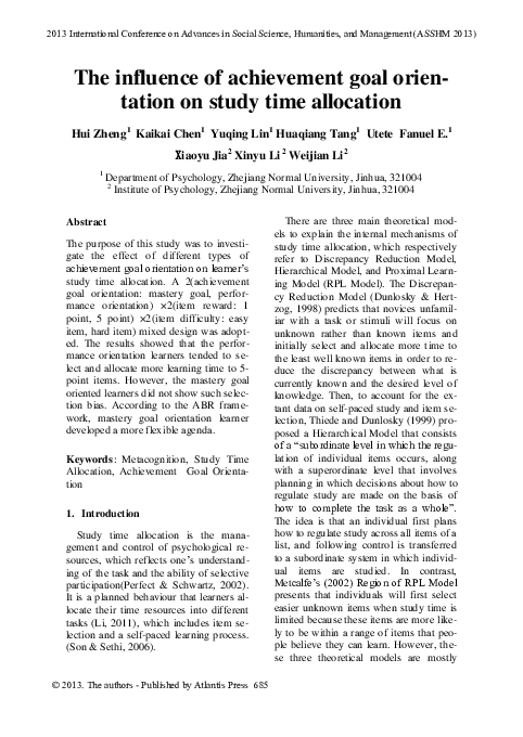 (PDF) The influence of achievement goal orientation on study time ...