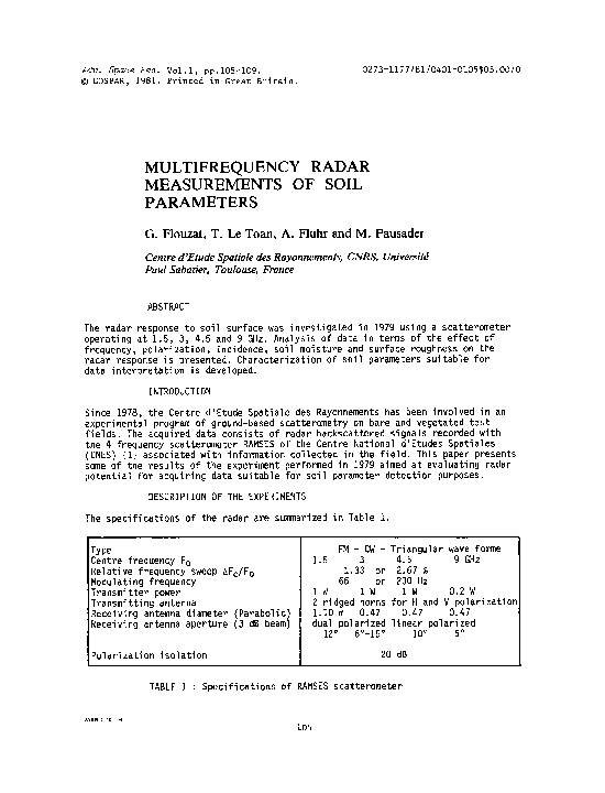 (PDF) Multifrequency radar measurements of soil parameters