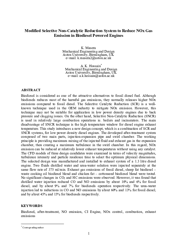 (PDF) Modified selective non-catalytic reduction system to reduce NOx gas emission in biodiesel ...
