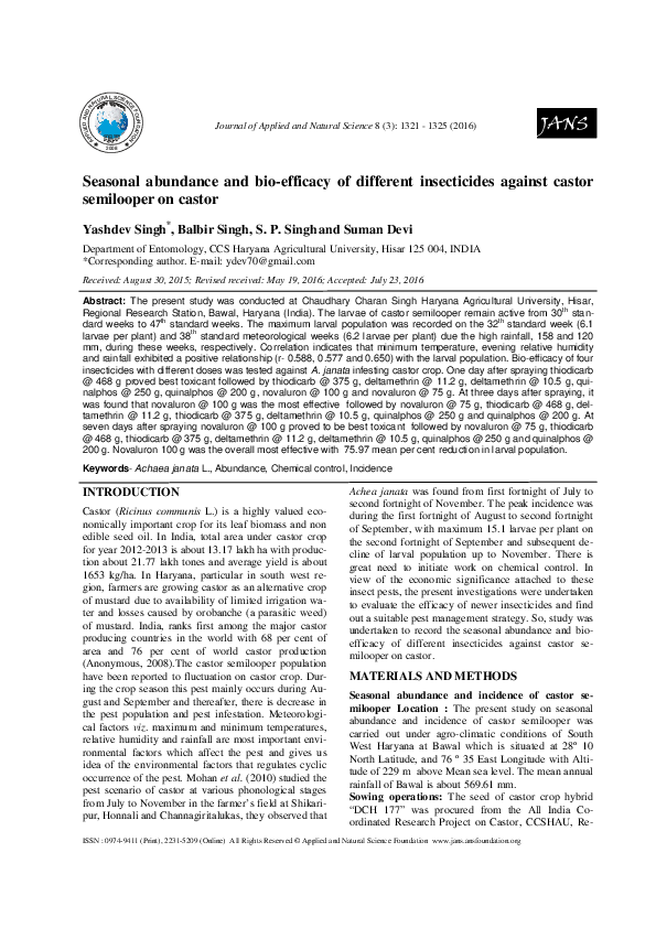 (PDF) Seasonal abundance and bio-efficacy of different insecticides ...