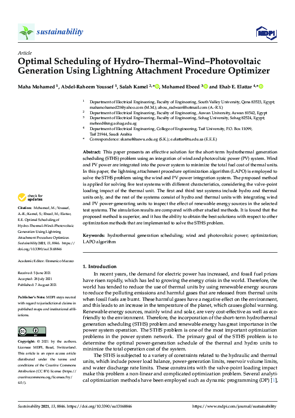 Pdf Optimal Scheduling Of Hydro Thermal Wind Photovoltaic Generation Using Lightning