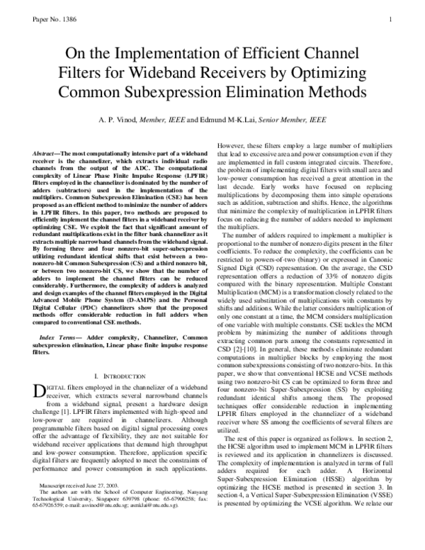 (PDF) On the implementation of efficient channel filters for wideband receivers by optimizing ...