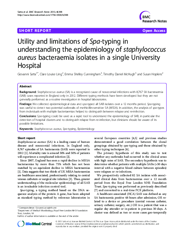 (PDF) Utility and limitations of Spa-typing in understanding the epidemiology of staphylococcus ...