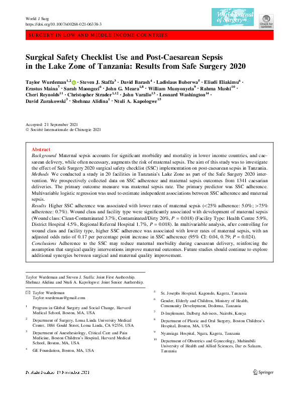 (PDF) Surgical Safety Checklist Use and Post-Caesarean Sepsis in the ...