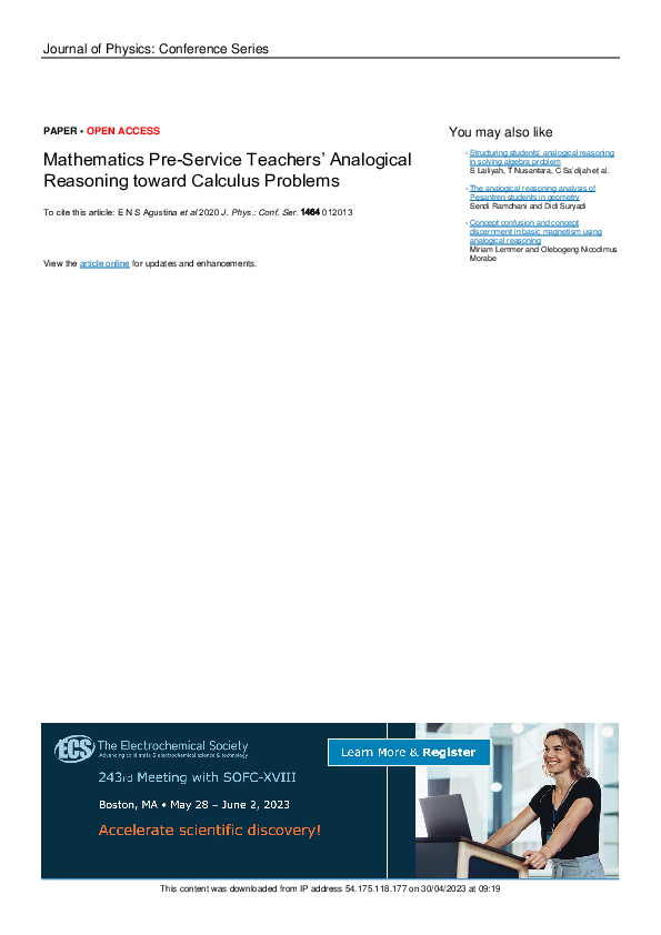 Pdf Mathematics Pre Service Teachers Analogical Reasoning Toward Calculus Problems