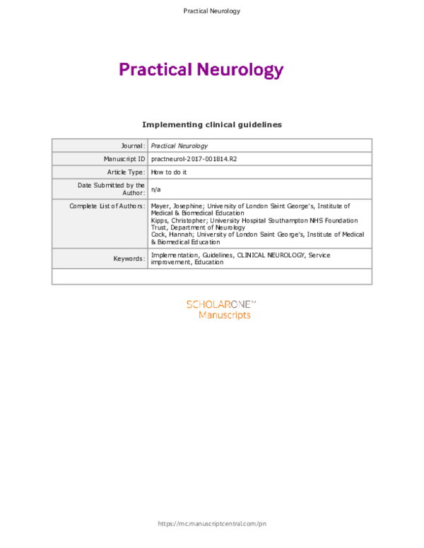 (PDF) Implementing clinical guidelines
